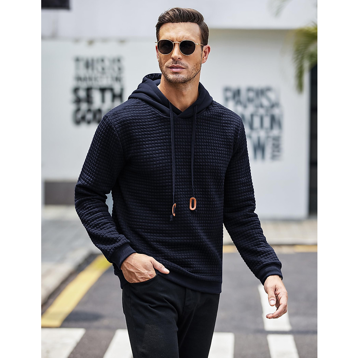 COOFANDY Men's Hipster Hoodie Tactical Sweatshirt Athletic Pullover Hooded Navy Blue