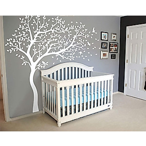 Tree Wall Decal Large Tree Wall Sticker Forest Mural Tree Blowing in The Wind Tree Wall Decals Wall Sticker Nursery Decals (Leaning Right, All White)