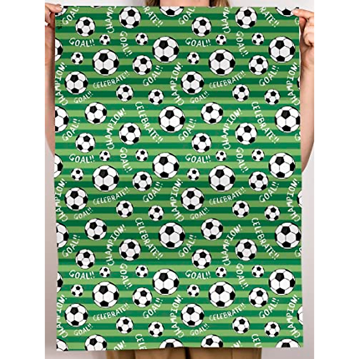 CENTRAL 23 Football Wrapping Paper - Boys Birthday Wrapping Paper - 6 Sheets Green Gift Wrap - Soccer - Sports - World Cup - Comes With Fun Stickers