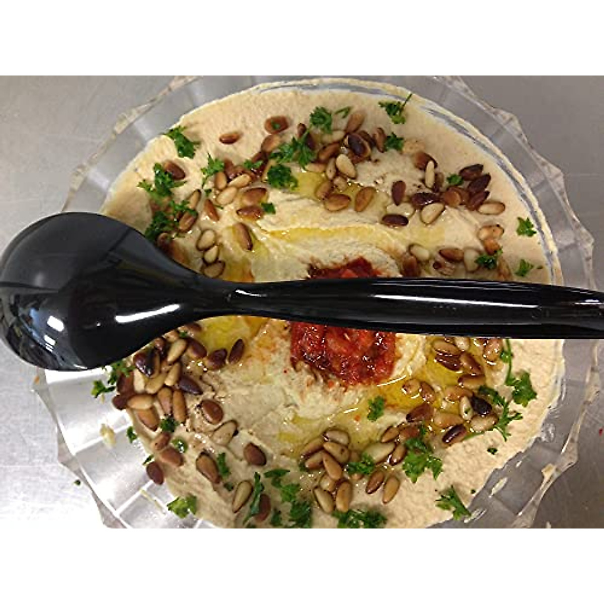 18 Pack Large Black Mixing Heavy Duty Disposable Plastic Serving Spoons Utensils Set - 10" Big Heavy Weight Reusable Cooking Plasticware for Party Buffet Catering Hard Silverware for Salads Sauses