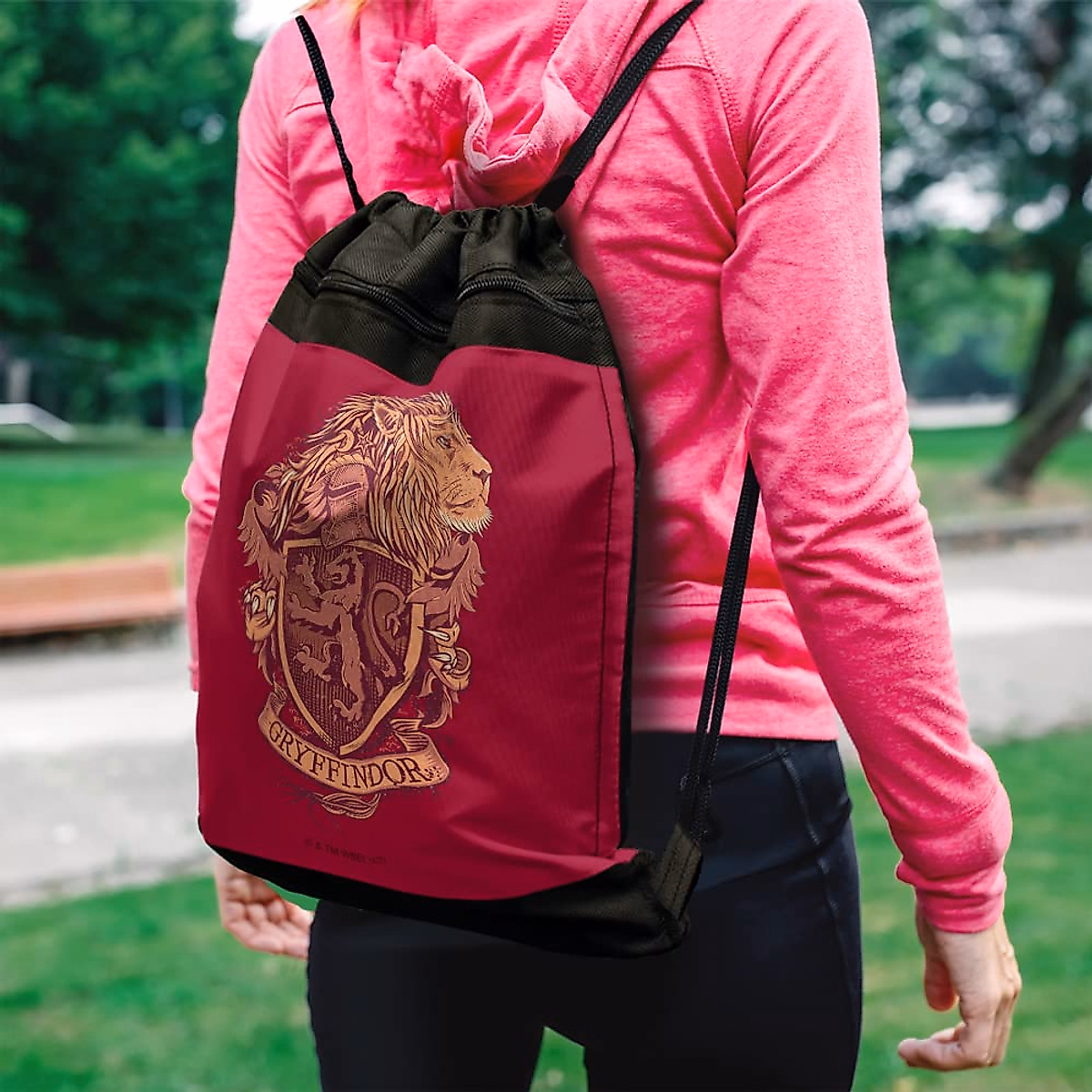 LOGOVISION Harry Potter Gryffindor Lion Crest Drawstring Backpack Sports Bag Sackpack 17" x 13", Perfect for Gym, Yoga or Practice