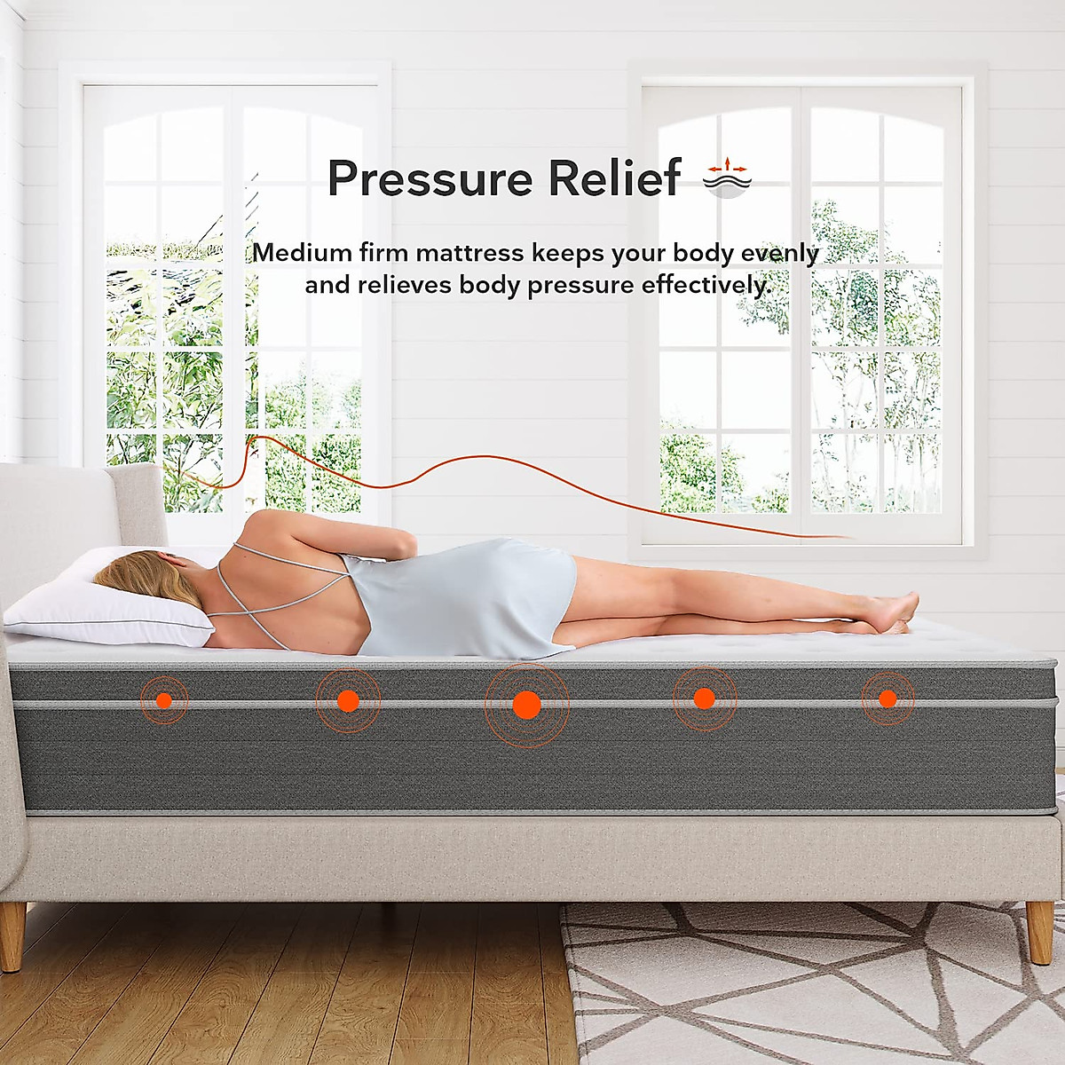 Sweetnight King Mattress, 10 Inch Hybrid King Size Mattress with Individually Wrapped Pocket Springs for Motion Isolation and Edge Support, Pillow Top King Mattress in a Box, Medium Firm