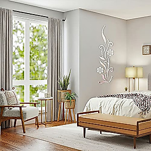 3D Flower Mirror Wall Sticker for Bedroom Living Room Sofa Backdrop Tv Wall Background, 3D Removable Acrylic Wall Decor Decal Sticker for Home Decoration (Silver)