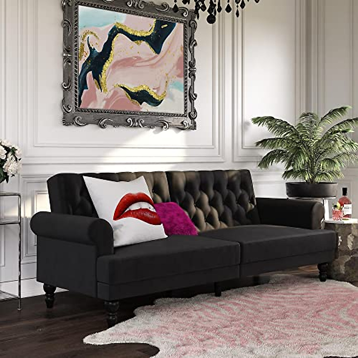 Novogratz Cassidy Upholstered Futon, Black Velvet