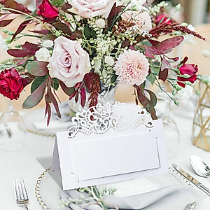 Ecrifrion Laser Cut Wedding Place Cards 50 Pcs Hollow European Lace Tented Name Cards Folded Table Setting Cards for Wedding Anniversary Baby Shower Bridal Shower Birthday Banquet Party