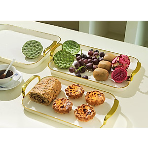 JEESA Set of 3 Serving Platters with Handles 18.3/16.7/14.8 Inch Large Party Serving Tray Rectangular White Plates for Dinner, Cookie, Cake, Turkey, Cheese