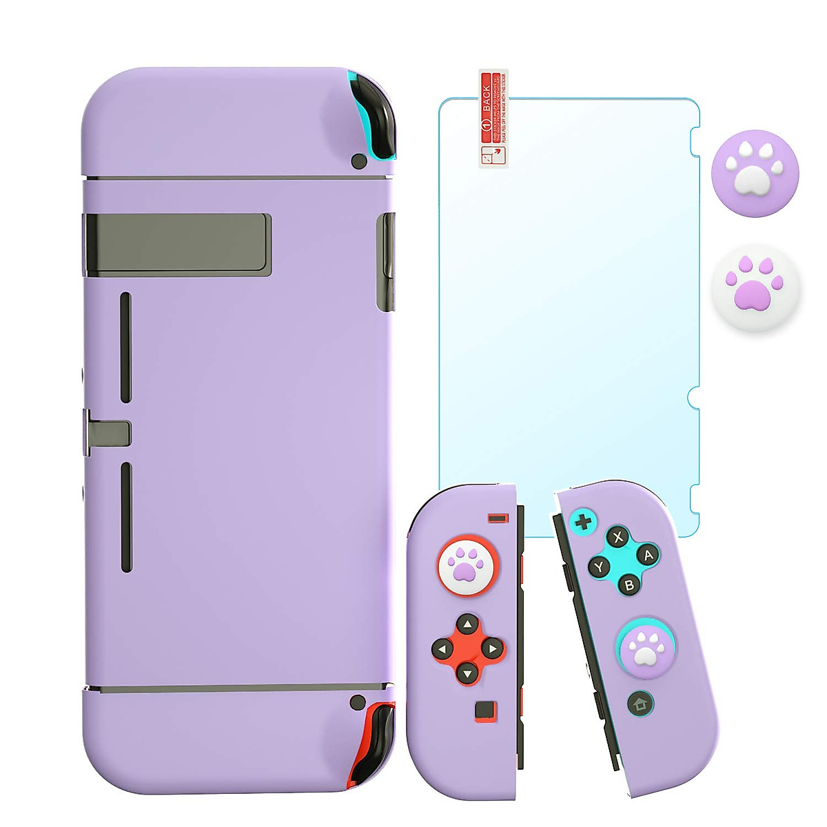 Switch Purple Case, Protective Cover Case for Switch with Tempered Glass Screen Protector and Thumb Grip Caps, Switch Purple Accessories