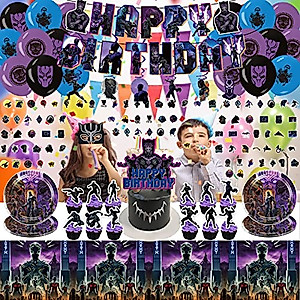 Black Party Supplies for Boys, Movies Theme Party Decorations Include Happy Birthday Banner, Hanging Swirls, Balloons, Cake Toppers, Cupcake Toppers, Sticker, Eye Mask, Tablecloth, Plate, Movies Themed Party Favor for Kids Fans