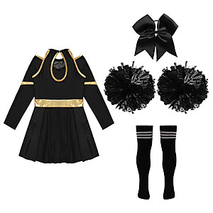 TSSOE Girls Cheerleading Uniform Long Sleeve Leotard Dress Cheer Leader Outfits Performance Costume A01 16 Years