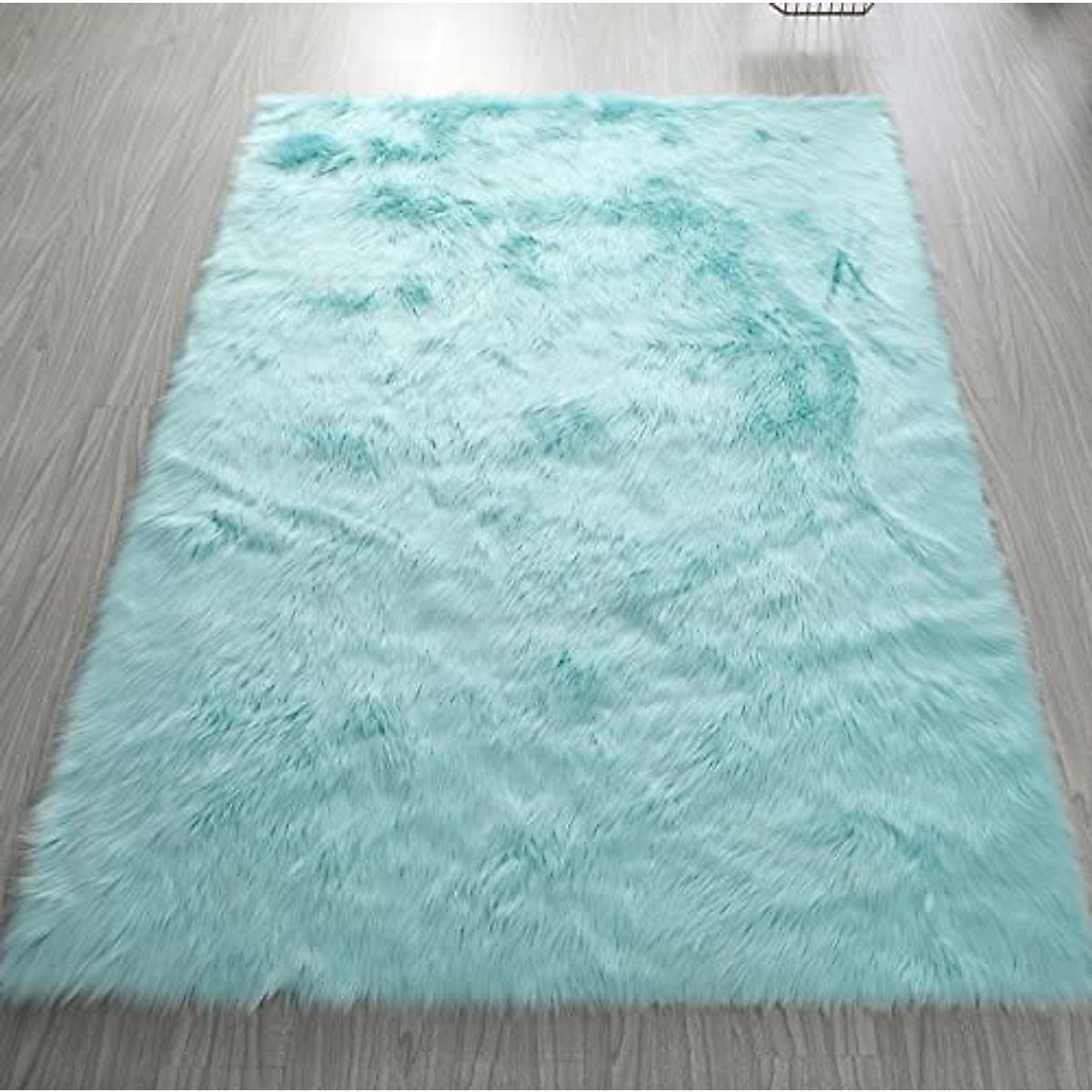60" x 35" Ultra Soft Fluffy Faux Fur Sheepskin Area Rug, Thick Fluffy Faux Fur Washable Rug, Shag Carpet Rugs, Soft Floor Plush Carpets for Nursery Room, Bedroom, Luxury Home Decor, Teal