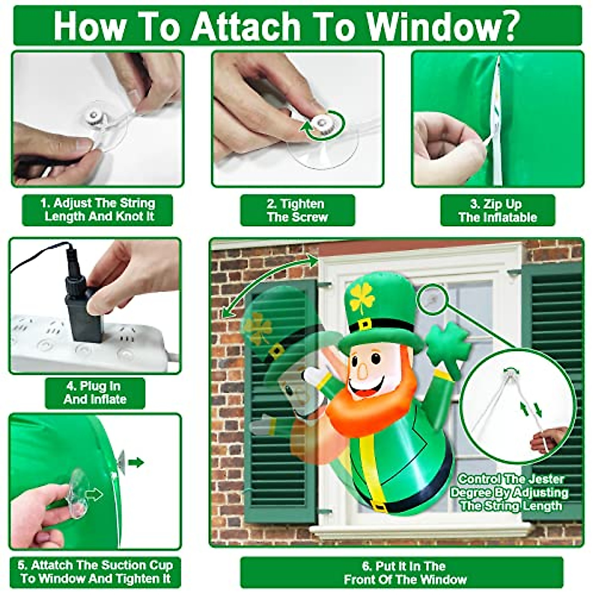 TURNMEON 3.5 Ft St. Patrick's Day Inflatable Decoration Outdoor Blow Up Leprechaun Holds Shamrocks Clover Lean Out from Window with LED Lights Irish St.Patrick's Day Decorations Yard Lawn Garden Party