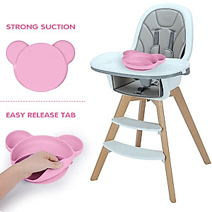 Vicloon Suction Plates for Baby, Silicone Suction Dishware Plate with Spoon and Fork,Toddler Plates Bear Shape,Divided Plates Stay Put with Suction Feature, Silicone Grip Dish for Dishwasher(Pink)