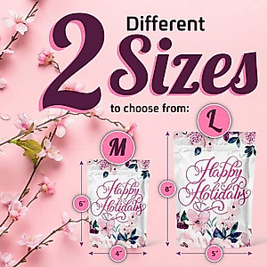 Resealable Standup Bags. Happy Holidays 20 Pk – Airtight, Waterproof, Zip Lock Seal and/or Heat Seal - Opaque Foil Pouch - Food Grade Bags For long shelf-life Storage (4x6, flowery)