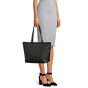 Time Tru Women's Faux Leather Vegan 3-Piece Handbag Set Tote, Wristlet and Wallet (Black Saffiano)