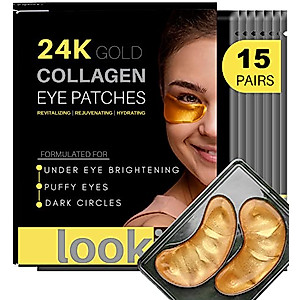24K Gold Eye Patches for Puffy Eyes - Collagen Eye Masks for Dark Circles and Puffiness - Anti Aging Under Eye Mask Reduce Wrinkles, Puffy Eyes, Dark Circles, Eye Bags, Rejuvenating and Hydrating Under Eye Mask