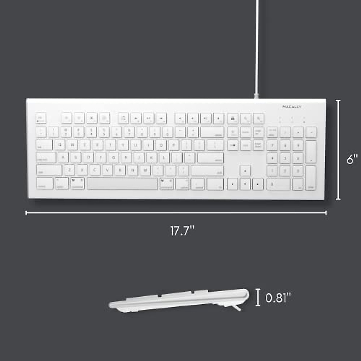 Macally Full Size USB Wired Keyboard for Mac and PC - Plug & Play Wired Computer Keyboard - Compatible Apple Keyboard with 15 Shortcut Keys for Easy Controls & Navigation of Macbook Pro/Air, iMac