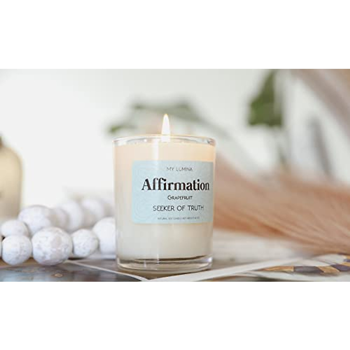 My Lumina Affirmation Aromatherapy Candle w/Jade Crystal Inside for Luck, Lucky Charms, Abundance, Success, Dream Manifestation, Negative Energy Cleansing, Soy Wax Scented Candle -Home,Gift,Men,Women