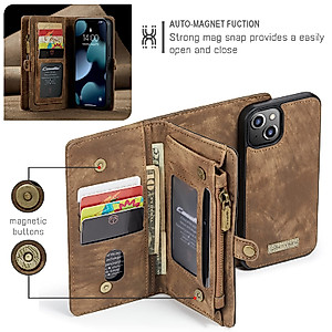 SZHAIYU Wallet Case Compatible with iPhone 13 Mini Cover with Card Holder Leather Flip Retro 2 in 1 Detachable Magnetic Zipper Pocket Thin Phone Cases 5.4' (Brown)