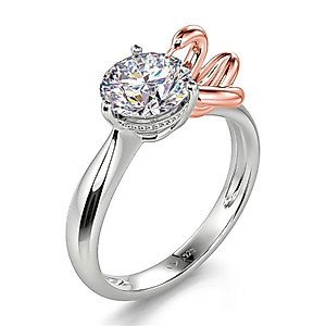 Jeulia Hug Me Balloon Swan Round Cut Sterling Silver Ring Fashion Anniversary Promise Engagement Wedding Ring Set for Her with Gift Jewelry Box (Rose Gold, 8.5)