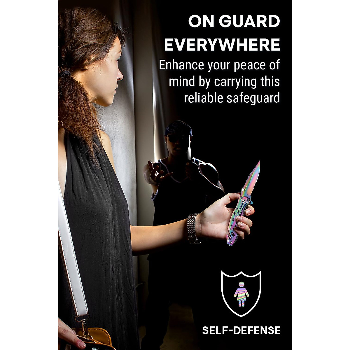 Rainbow Pocket Knife - Legal Knife with Glass Breaker Seatbelt Cutter - 2.68 Inch Serrated Blade - Cute Womens Knives - Cool Small Folding Knife for Self Defense - Birthday Gifts for Women - 6655 R