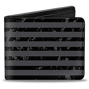 Buckle-Down Men's Ford Wallet, Bifold, Script Americana Flag Weathered Gray Black, Vegan Leather, 4.0" x 3.5"