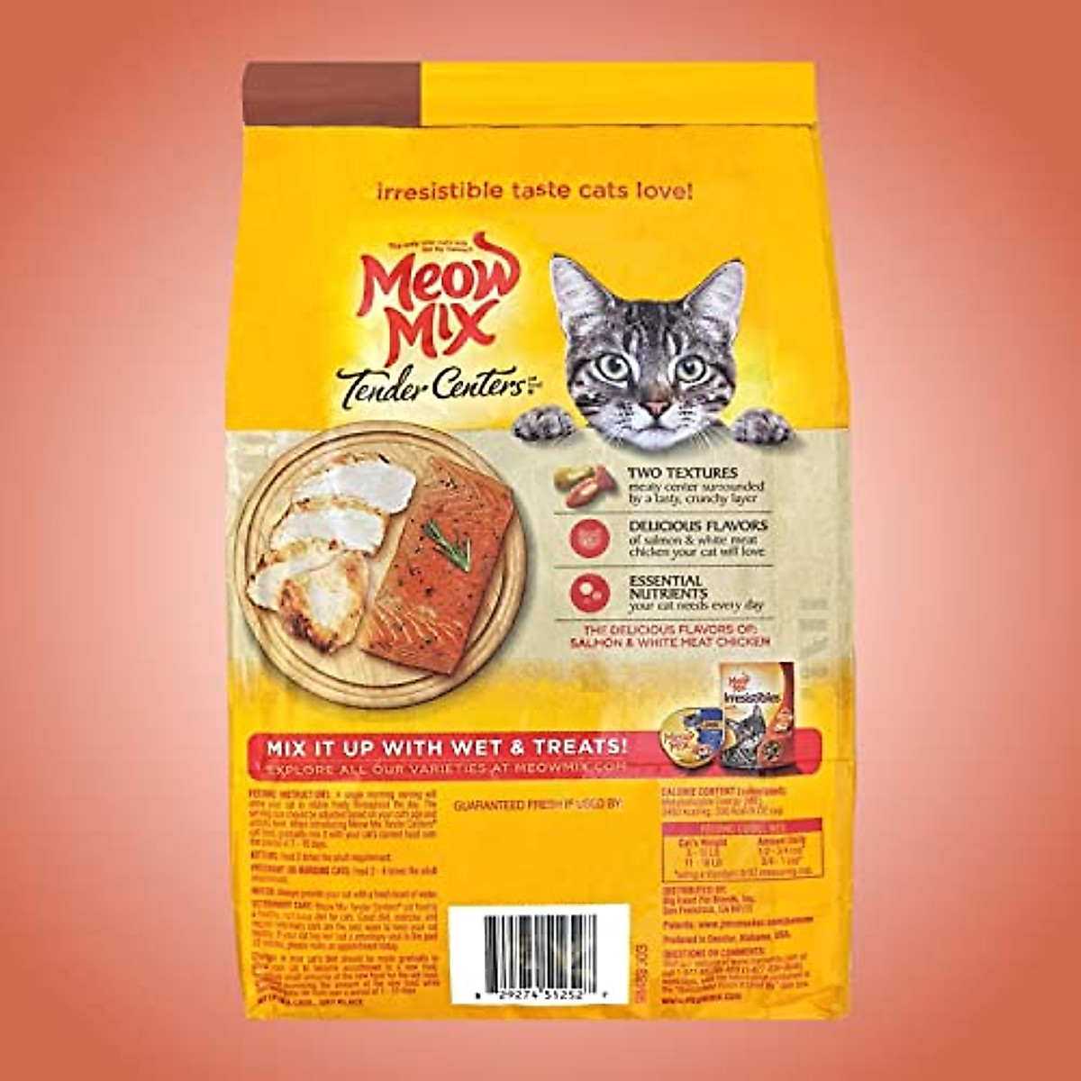 Meow Mix Tender Centers Dry Cat Food Bundle | Includes 2 Bags of Meow Mix Tender Centers Cat Food Salmon & White Meat Chicken Flavors (3 LB) | Plus Paw Food Scoop!