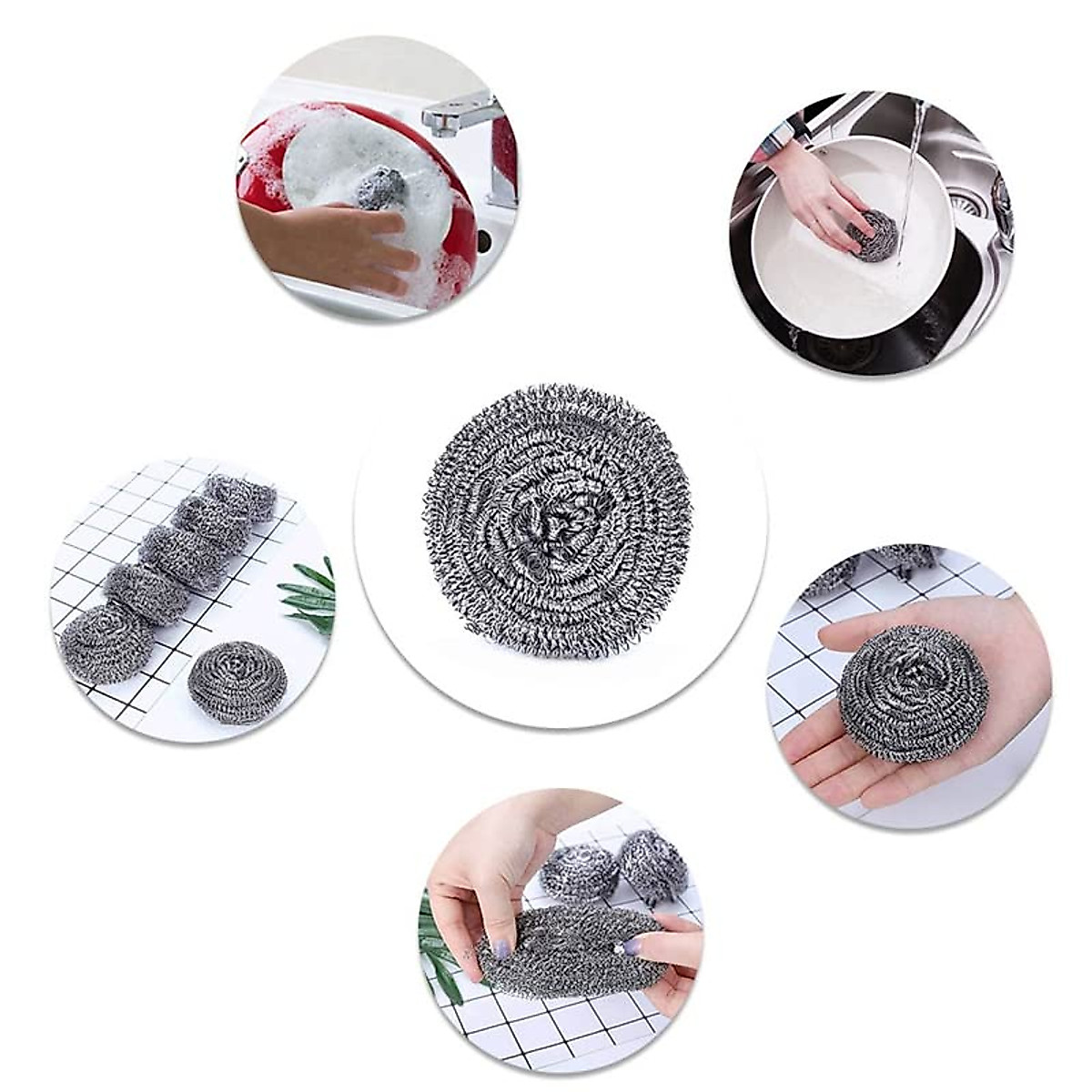 6 Pack Stainless Steel Sponges, Scrubbing Scouring Pad, Steel Wool Scrubber for Kitchens, Bathroom and More