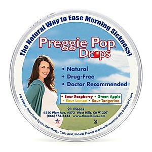 Preggie Pop Drops - 21 Drops - Morning Sickness Relief during pregnancy - Safe for pregnant Mom & Baby - Gluten Free - Four Flavors: Lemon, Raspberry, Green Apple, Tangerine