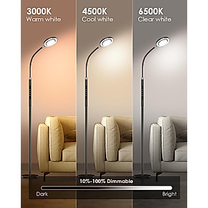 YIKBIK LED Floor Lamp for Bedroom, 24W 2400LM 74 Inch Standing Lamp with 3 Color Temperatures, Modern floor Reading Lamp with Remote & Touch Control, Adjustable gooseneck floor lamp for Office Reading