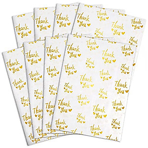 MR FIVE 200 Sheets Gold Thank You Tissue Paper Bulk,20" x 14",Gold Thank You Tissue Paper for Packaging,Small Business,Gold Tissue Paper for Weddings,Graduation,Birthday,Thanksgiving (White)