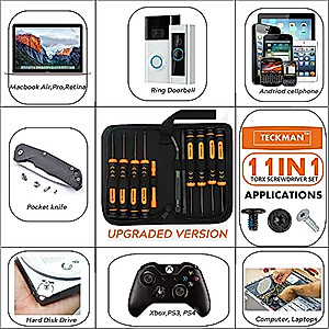 TECKMAN 11 in 1 Torx Screwdriver Set with T3 T4 T5 T6 T7 T8 T9 T10 Security Torx Screwdriver & Tweezer,Magnetic Screwdrivers Precision Repair Kit for Xbox,PS4,Macbook,Computer,Ring Doorbell & Knife