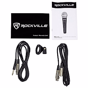 Rockville High-End Metal DJ Handheld Wired Microphone Mic w (2) Cables (RMC-XLR), Black