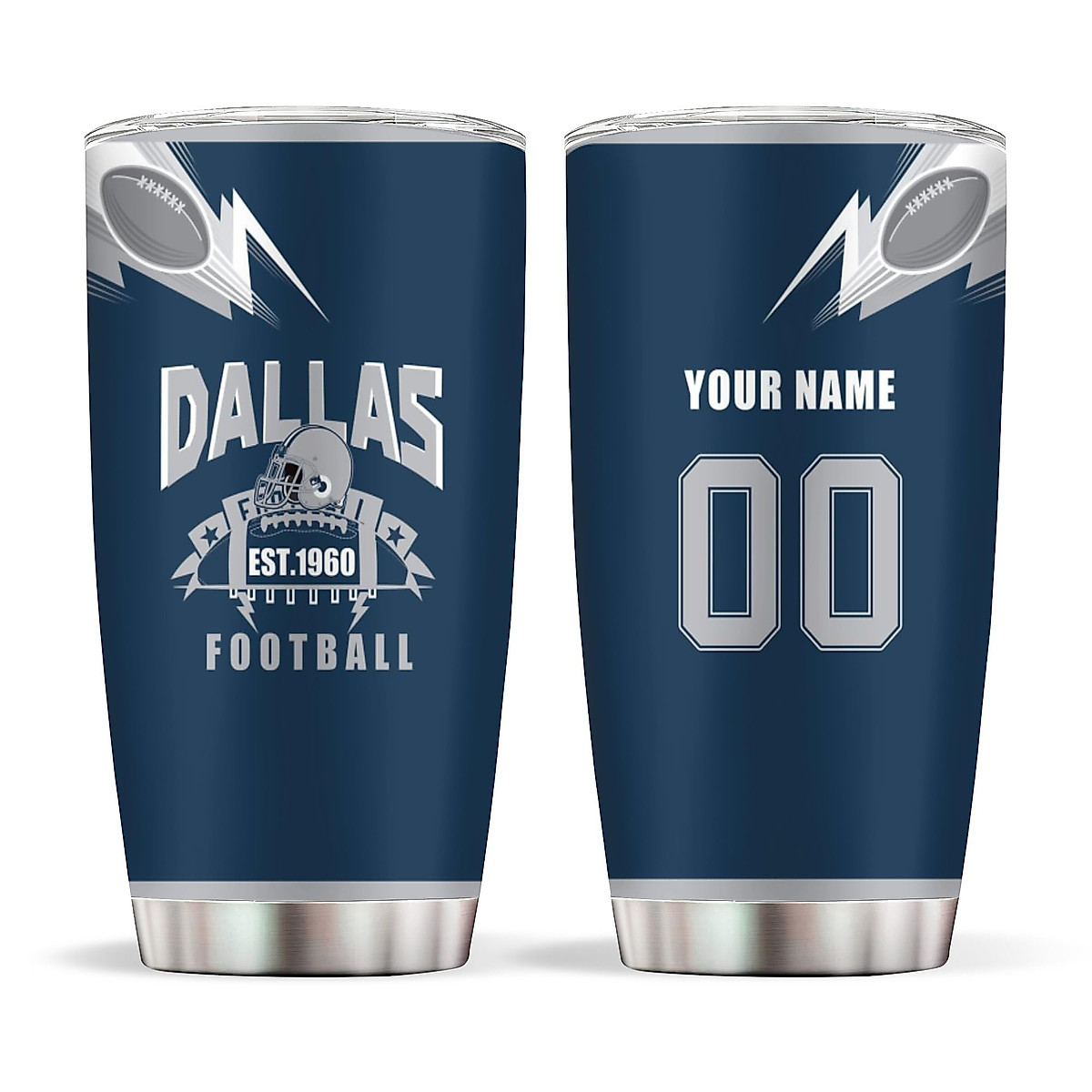 Custom Dallas Tumbler 20oz Stainless Steel with Lid & Straw Personalized Football Fans Gifts for Women Men Travel Cup Insulated Tumbler Add Name Number