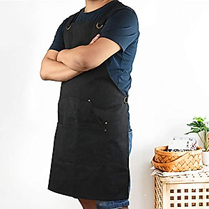 JES&MEDIS Adjustable Waterdrop Resistant Cotton Canvas Cross Back Apron (Black)