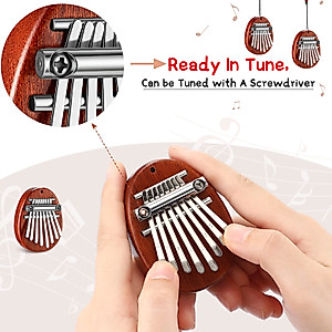 15 Pcs 8 Key Mini Kalimba Portable Thumb Piano Tiny Wood Finger Piano Oval Shape Marimba Instrument Small Pocket Musical Gifts for Kids Adults Beginners, Ropes and Chains Thanksgiving Christmas Gift