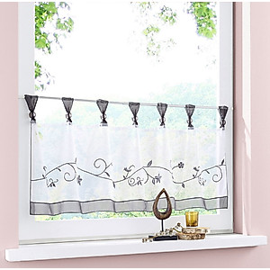 ZebraSmile Embroidered Window Tier Curtain Tier Semi Sheer Curtain Window Treatment Tab Top Voile Window Curtain Tier Half Window Curtains for kitchen Bathroom Living Room Cafe Curtain 18X47.5In