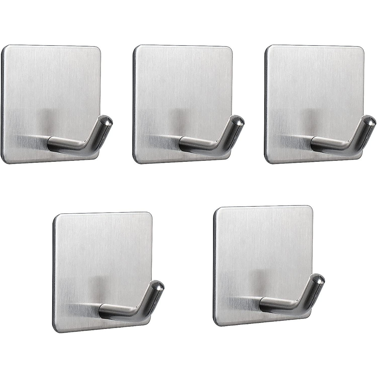 GOANDO 5 Pack Adhesive Hooks Heavy Duty Wall Hook Towel Hooks and Coat Hooks Stick on Cabinet Doors Stainless Steel Waterproof Self Adhesive Holders Kitchen