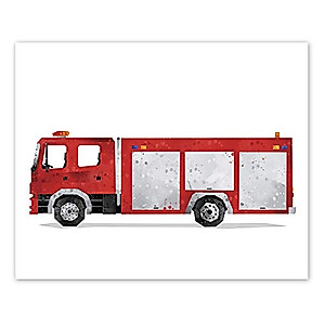 Fire Truck Decor - Set of 6 Prints // Firetruck Nursery Posters // Fire Engine Birthday Party Decoration // Transportation Wall Art for Boy Toddler Bedroom Picture // Ambulance // Rescue (8x10, Set 6)