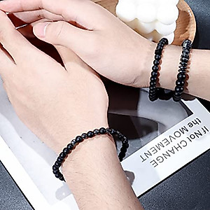 Ritach Mens Beaded Bracelets Handmade 8mm Natural Tiger Eye Lava Rock Stone Beads Classic Strand Bracelet Set Stress Relief Bracelets Mens Jewelry Gifts (black)