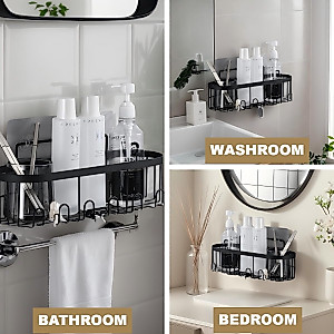 WHALEZZ Adhesive Shower Caddy - Bathroom Shower Organizer, Shower Shelves for Inside Shower, 2 Pack No Drilling Shower Basket, Black