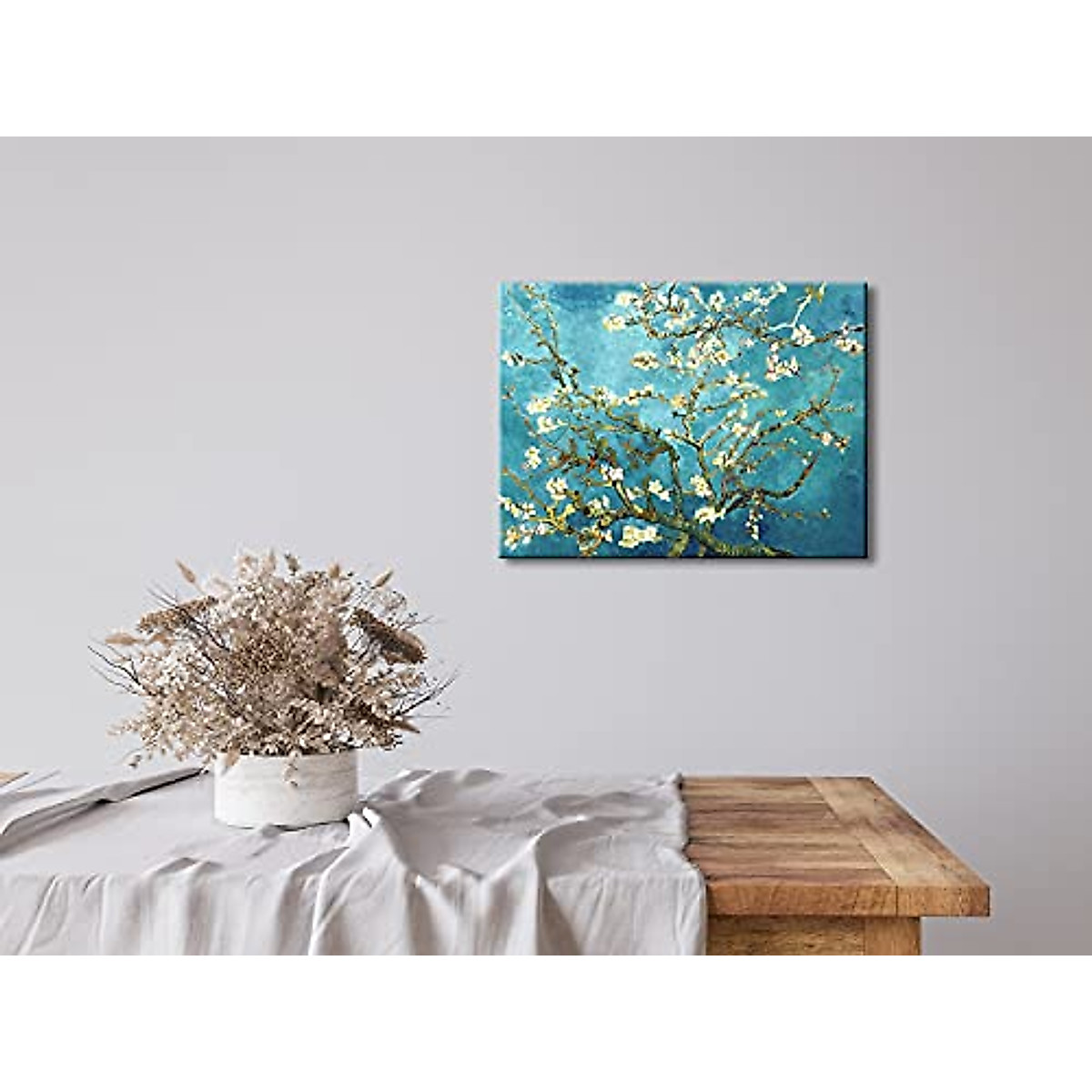 Wieco Art Almond Blossom Modern Framed Floral Giclee Canvas Prints By Van Gogh Famous Oil Paintings Reproduction Flowers Pictures on Canvas Wall Art Ready to Hang for Bedroom Home Decorations