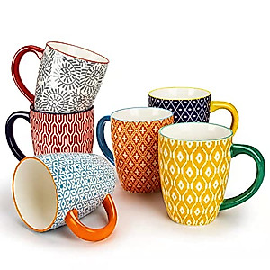 KitchenTour Ceramic Coffee Mug Set of 6 16oz - Coloful Restaurant Mugs 6pack - Cup set for Coffee, Tea, Cappuccino, Cocoa - Bohemia style