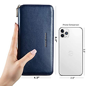 SERMAN BRANDS Women's Classic Clutch Wallets for Women RFID Blocking. Blue Purse Card Wallet w. Phone Holder (Prestige)
