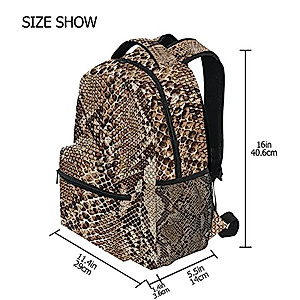 QUGRL Snake Skin Print 16" School Bookbag Cool Elementary Schoolbag College Daypack Animal Backpack Travel Sports