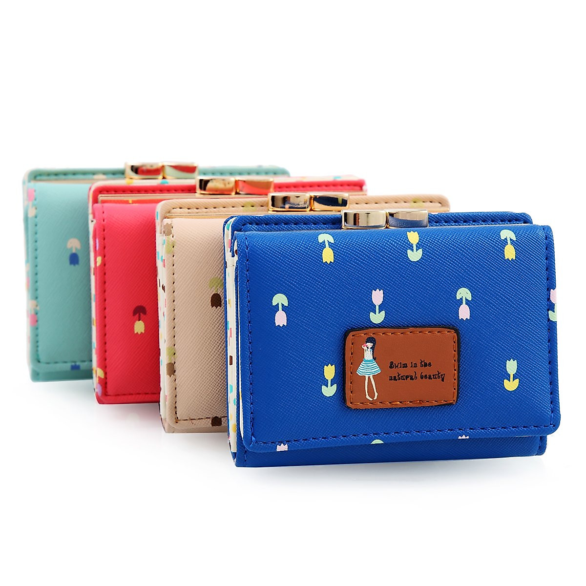 Damara Female Faux Leather Card Holder Mini Wallet Clutch,Dark Blue