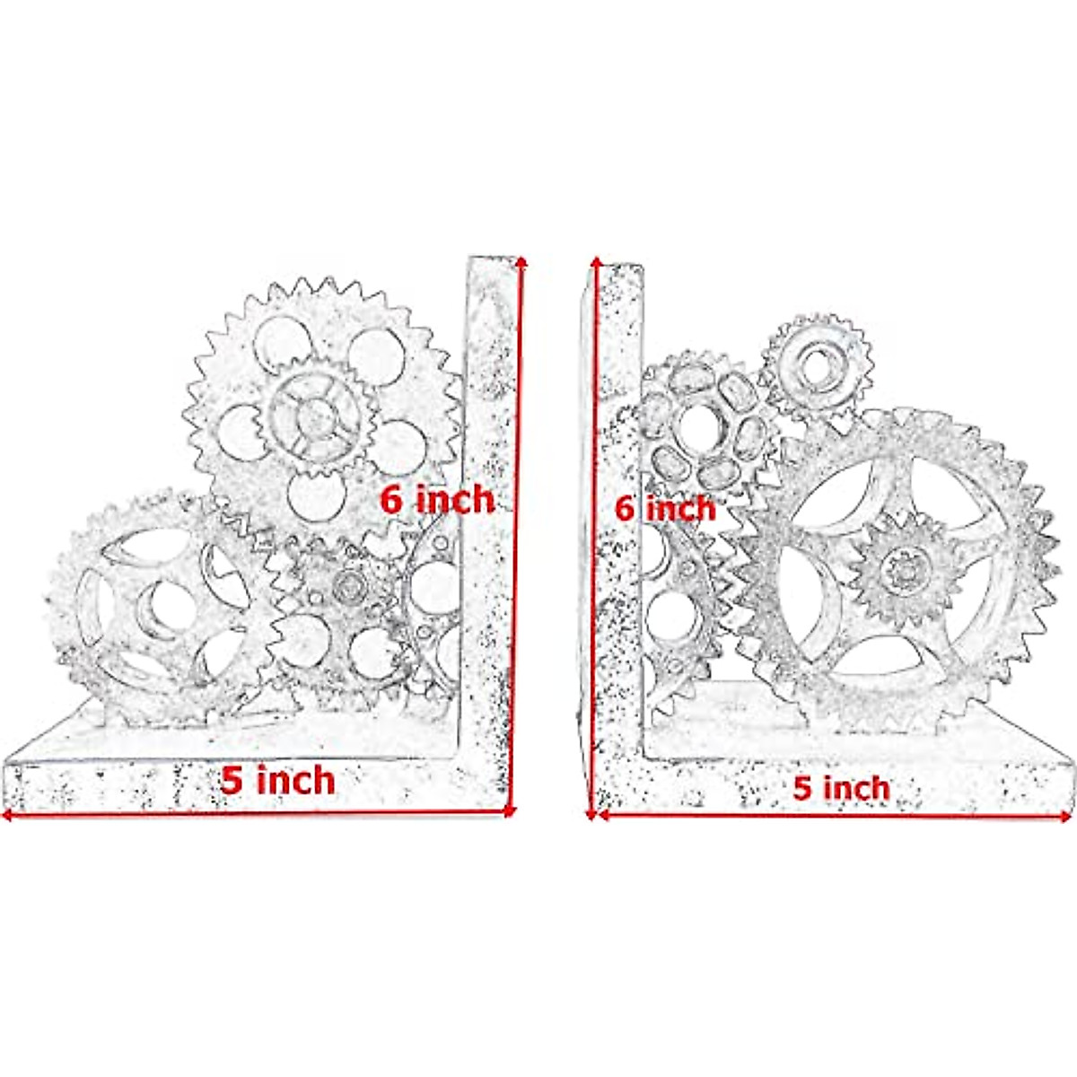 Bellaa 20881 Decorative Bookends Gear Book Shelves Stoppers Holder Nonskid Shelf Heavy Ends Supports Vintage Industrial Modern Art Home Decor Statues Sculptures 6 inch