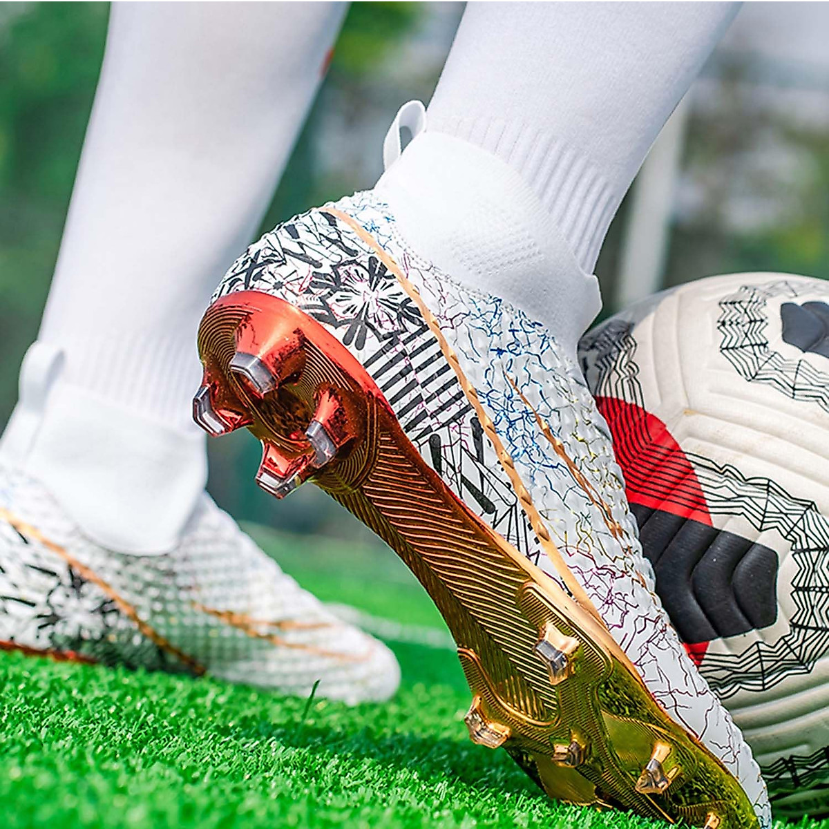 HESBITEUL Men’s Soccer Cleats High-top Women Football Shoes AG Spike Shoes Sneaker Comfortable Adults Big Boys Girls Athletic Outdoor Indoor Competition Trainin