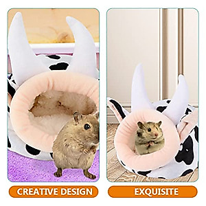 POPETPOP Mini Hamster Bed Hideouts Houses, Cotton Small Animal Pet Nest Cave Cute Cow Shaped Warm Rat Bed Hamster Warm Nest Hamster Fleece Hut Winter House for Dwarf Hamster Mice 11x11cm