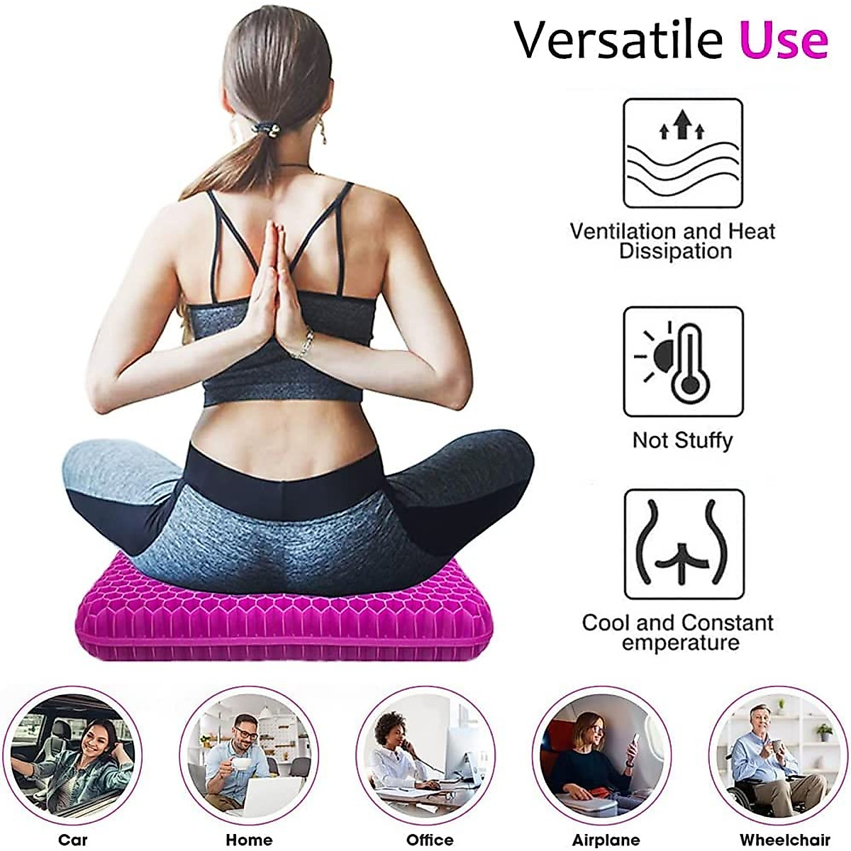 Super Large & Thick Gel Seat Cushion for Long Sitting Pressure Relief - Non-Slip Gel Chair Cushion for Back, Sciatica, Tailbone Pain Relief - Seat Cushion for Office Desk Chair, Car Seat, Wheelchair