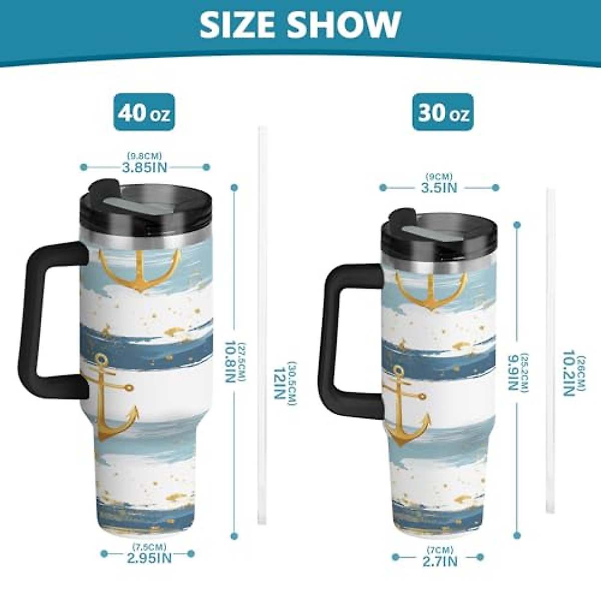 FRCSDIY Cartoon Ship Anchor Insulated Tumbler with Handle and Straw Lid,30oz Leakproof Stainless Steel Cup BPA-Free Water Bottle